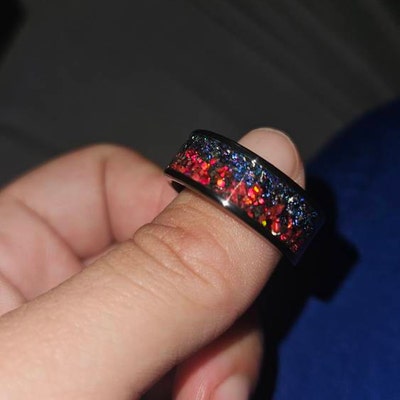 Meteorite Ring and Velociraptor Ring With Blue Opal, Men's Tungsten ...