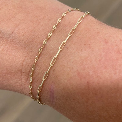 14k Solid Gold Sequin Faceted Chain Bracelet Dainty Bracelet - Etsy