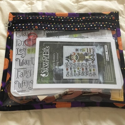 Cross Stitch Project Bag With Threads That Bind Red Sampler Fabric ...
