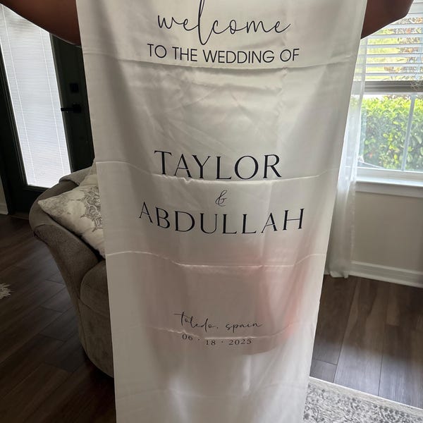 Welcome Fabric Sign, Sheer Sign, Personalized Wedding Welcome Sign ...