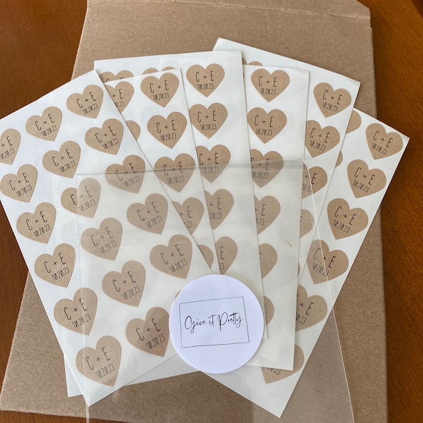 108 Custom Heart Stickers With Initials and Date - Wedding Stickers and ...