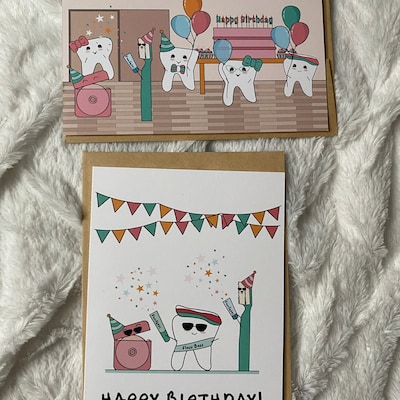Dental Birthday Card Tooth Card Dentist Card Dental - Etsy