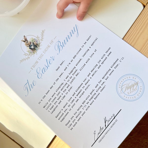 EDITABLE Letter From Easter Bunny, Blue Printable Easter Bunny Letter ...