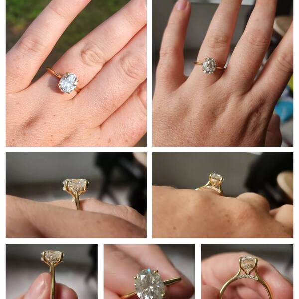 Moissanite Diamond Pave Bridge Setting Ring, 2.50 CT Oval Cut Ring ...