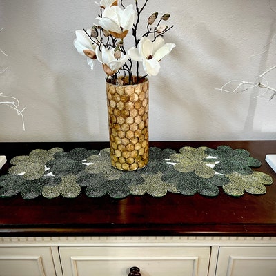 Handmade Table Runner, Clover Leaf / Shamrock Hand Beaded Runner, Green ...