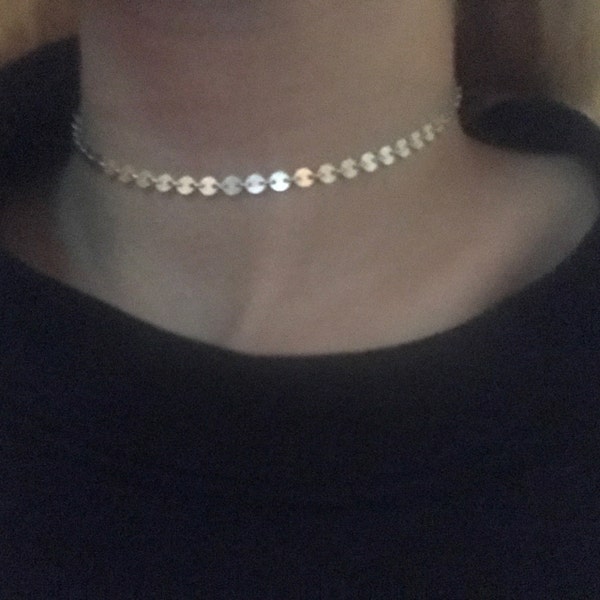 Sterling Silver Coins Choker Necklace, Silver Small Circle Choker Chain ...