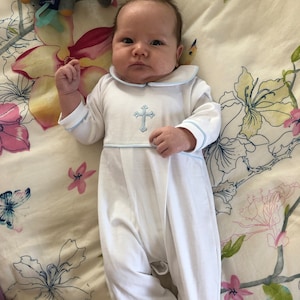 Luke Baptism Outfit-white W Blue Trim-baby Boy Baptism Outfit-baby Boy ...