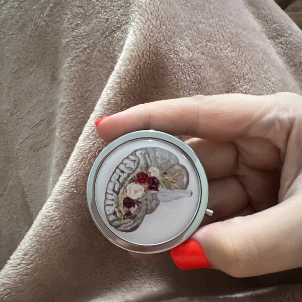 Floral Human Brain Pill Box, Floral Brain Pill Case, Trinket Box ...