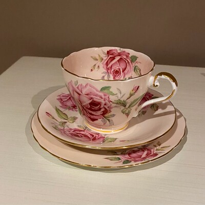 A Pretty Set of Six Vintage Pink Roses Cameo Silver Plate and Ceramic ...