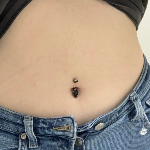 Elegant Silver Black Vintage Belly Button Ring | Dainty Minimalist ...