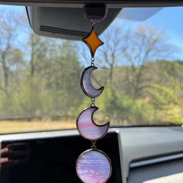 Celestial Moon Phases Car Charm. Car Accessory With Delicate Lavender ...