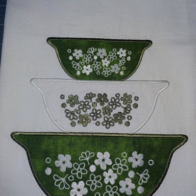 Spring Blossoms Pyrex Bowls Stacked Applique DIGITAL Embroidery Machine ...