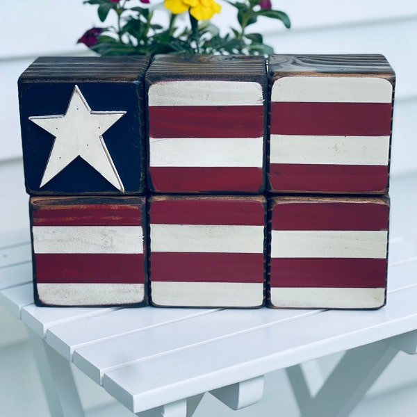 Rustic Wood American Flag Blocks - Etsy