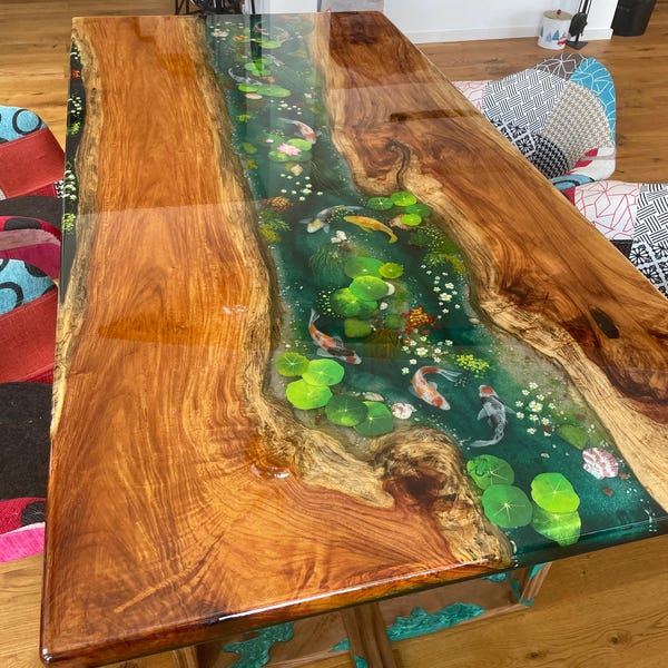 Luxury Koi Fish Epoxy Table – Handmade Resin River Dining Table ...