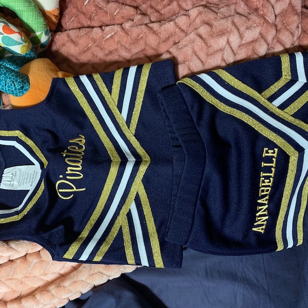 Navy & Gold Cheer Uniform, Customized Cheerleading Uniform, Girls Cheer ...