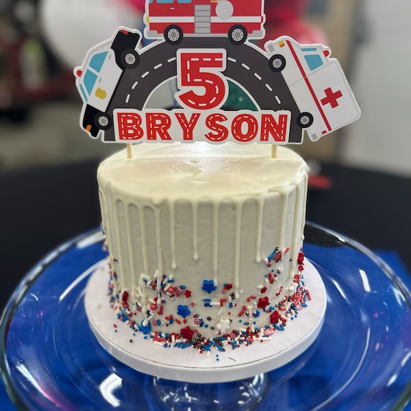 Personalized Rescue Vehicle Cake Topper, Emergency Vehicle, Fire Truck ...
