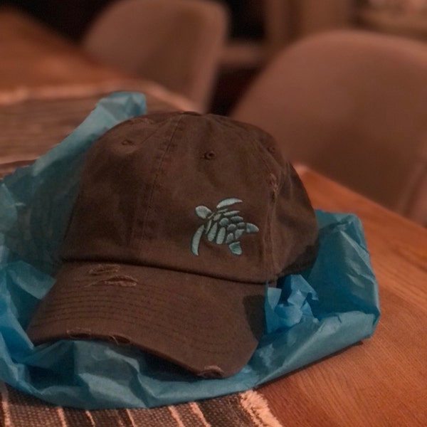 Turtle Hat | Distressed Baseball Cap OR Ponytail Hat | Ocean Sea ...