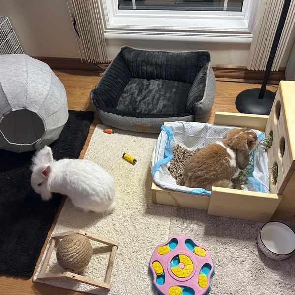 Rabbit Hay Feeder With Litter Box, Litter Pan & Hay Feeding Station ...