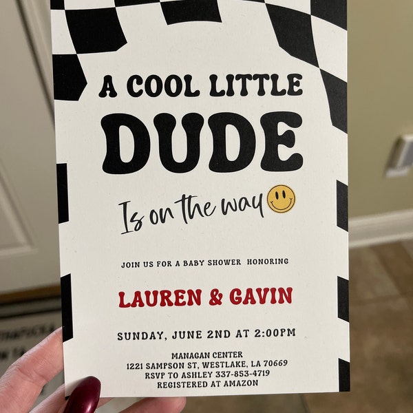 Two Cool Invitation for Girl Happy Face Invite Checkered Invitation ...