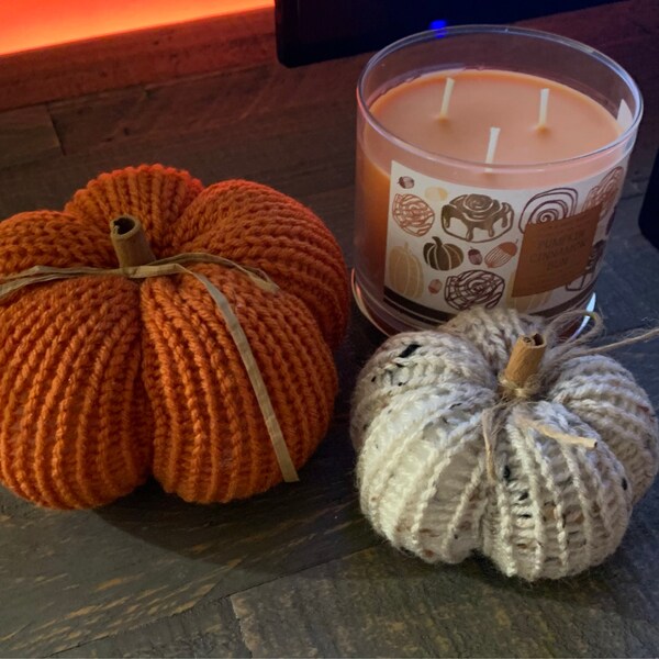 Knit Pumpkins - Fall Decor - Autumn Display - Thanksgiving Centerpiece ...