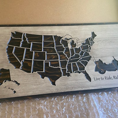 Motorcycle Travel Map Carved Into Wood Push Pin Friendly, Customize ...