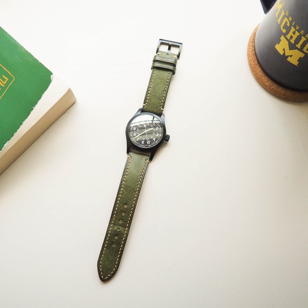 Green Watch Strap , Custom Handmade Leather Watch Strap 14mm 16mm 17mm ...