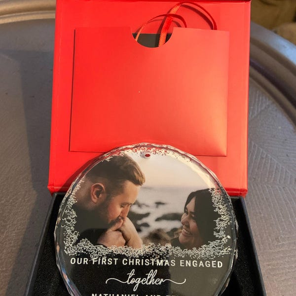 Personalized Our First Christmas Engaged Ornament Custom Photo Ornament ...