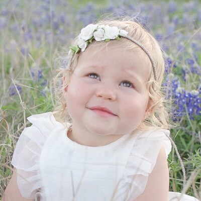 Baby Flower Crown, Tieback Headband, Photo Prop, Nylon Headband, White ...