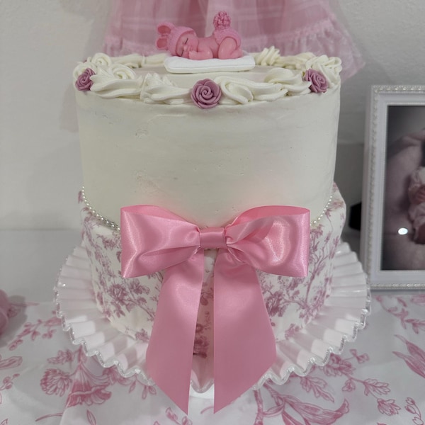 Climbing Rose Cake Wrap French Toile Pink Floral Edible Image Dusty ...