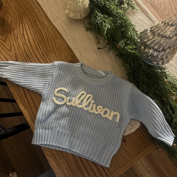 Personalized Hand Embroidered Name Baby Sweater, Monogrammed Kids ...
