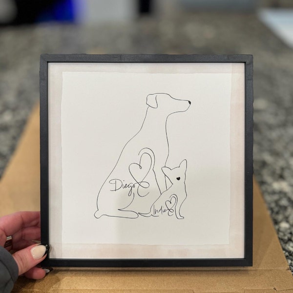 Personalised 2 Dogs Digital Portrait | 2 Dogs Together Line Art Drawing ...