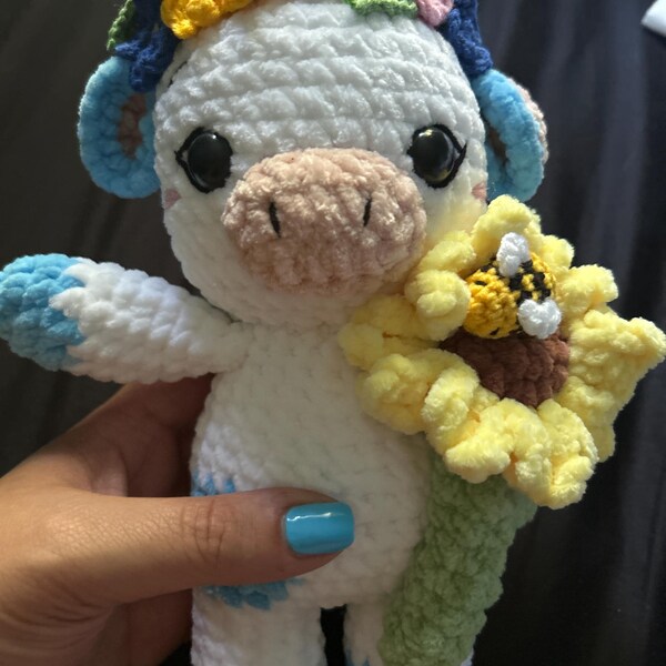 Crochet Cow , Amigurumi Cow , Cow With Bee Bag, Sunflower Cow Plushie ...