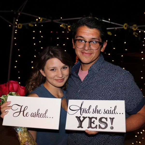 He Asked and She Said YES - Painted Wooden Wedding or Engagement Photo ...