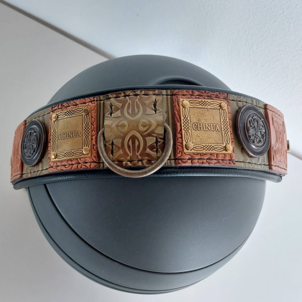 Blue Leather Dog Collar, VALKYRIE, Shield Maiden Collar, Brass ...