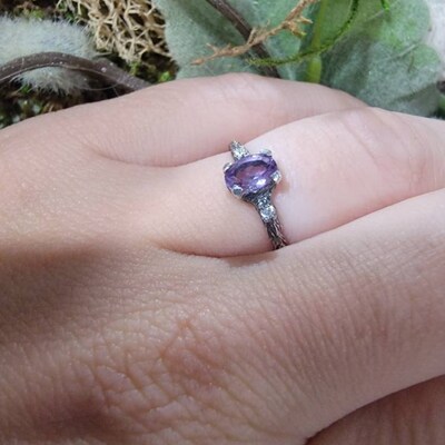 Tree Small Engagement Ring With Amethyst Tiny Silver - Etsy