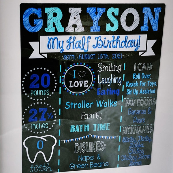 Boy's Half Birthday Chalkboard Sign - Print Yourself - Blue Half ...