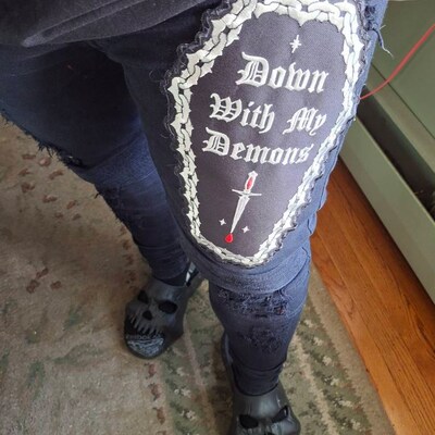 XL Down With My Demons Coffin Iron on or Sew on Embroidered Iron on ...