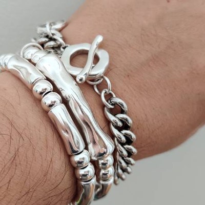 Silver Bracelets for Women Chunky Silver Bracelet Silver Jewelry Hammered Tube and Silver Bangle ...