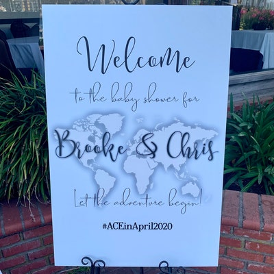 Gold World Map Wedding Welcome Sign, Travel Theme Welcome Sign Template ...