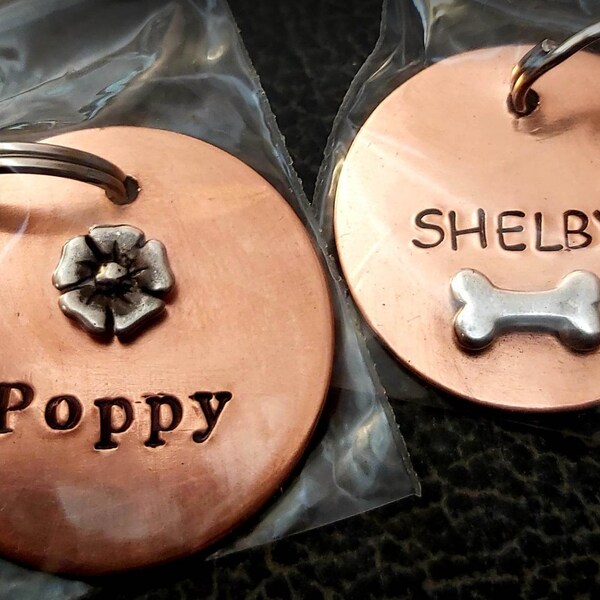 Poppy Dog ID Tag, Female Dog Tag, Silver Poppy Copper Disc, Sterling ...