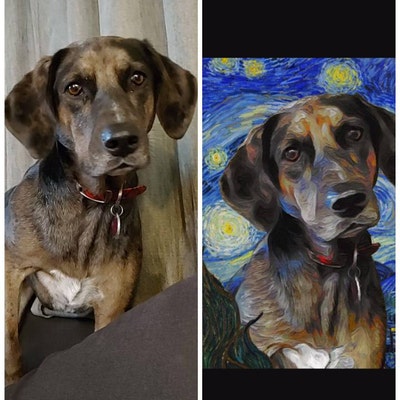 Wirehaired Pointing Griffon Art Starry Night Great Wave Jaws - Etsy