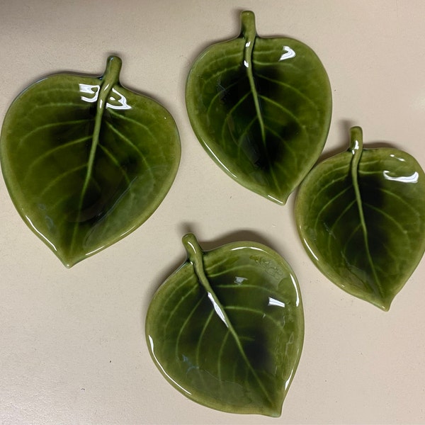 Set of Four Small Ceramic Leaf Dish, Bathroom Decor, Green Dish,ring ...