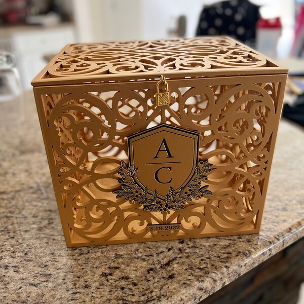 Wedding Card Box With Slot Lock Wedding Money Box Rustic Card Box ...