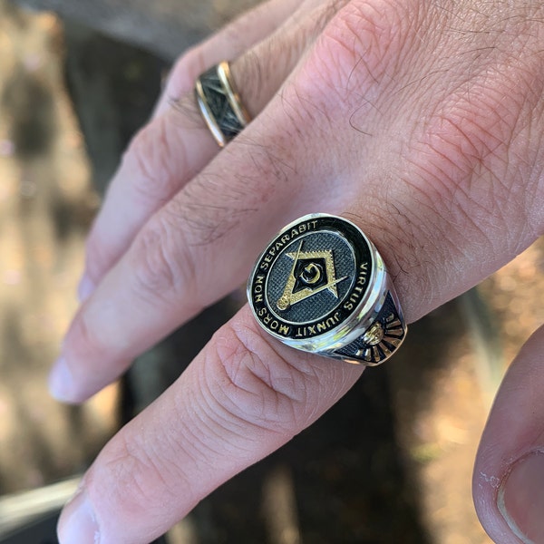 Freimaurer Ring Siegelring Masonic Skull Ring Virtus junxit, Silber 925 ...