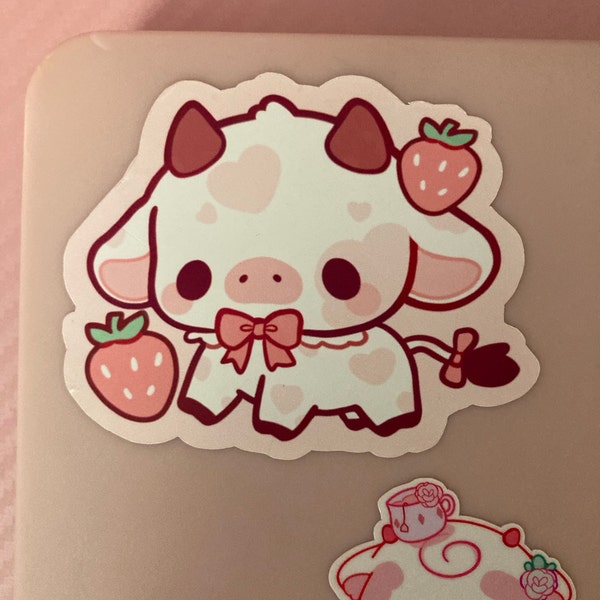 Strawberry Cow Matte Vinyl Sticker Cute Cow and Strawberry Sticker for ...