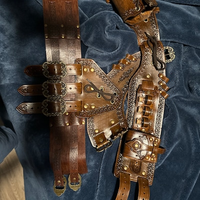 Costume Leather Set Larp Ranger, Pauldrons Gorget Bandolier Bracers ...