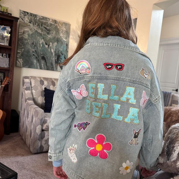 Kids Chenille Letter Patch Jean Jacket, Custom Girls Toddler Chenille ...