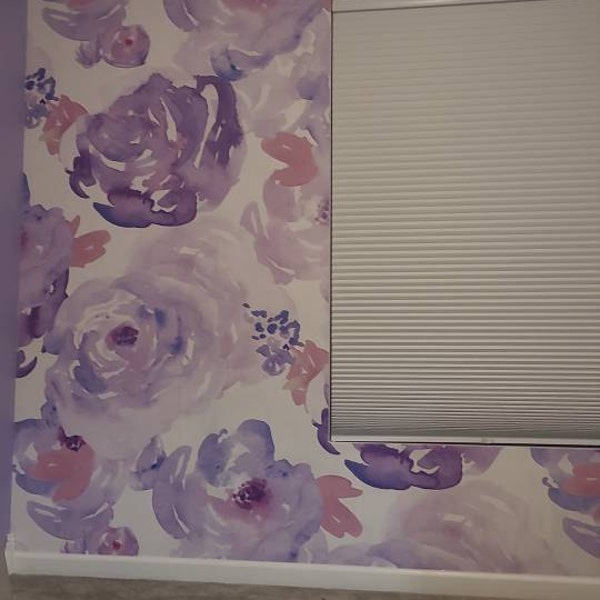 Watercolor Purple Floral Removable Wallpaper, Wall Art, Peel and Stick ...