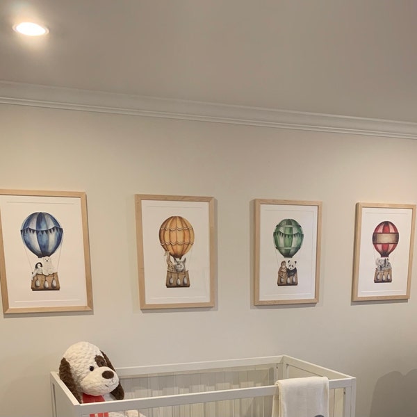 Hot Air Balloon Nursery, Animals in Balloons Nursery Print Set, Baby ...