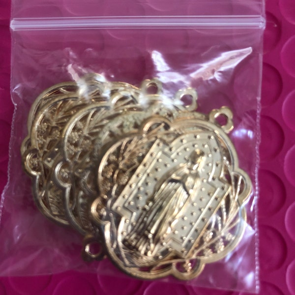 5 Light Gold Relic Charm Pendants, Religious Medal Coin Charms, Gold ...